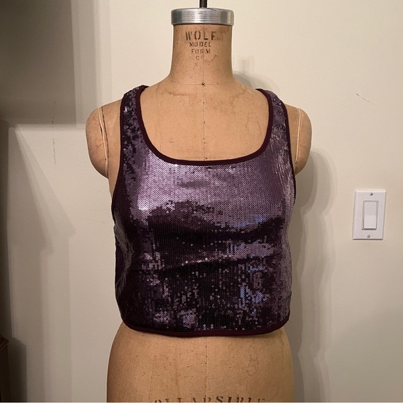 American Vintage | Tops | Y2k Purple Sequin Cropped Tank Top | Poshmark